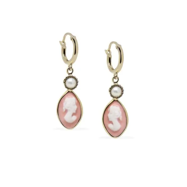 VINTOUCH ITALY Isabella Cameo Hoop Earrings - Gold/pink