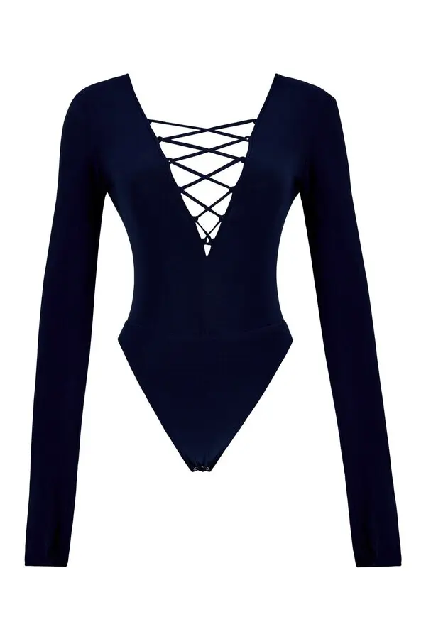 GROWNY Liona Lace-up Bodysuit - Blue