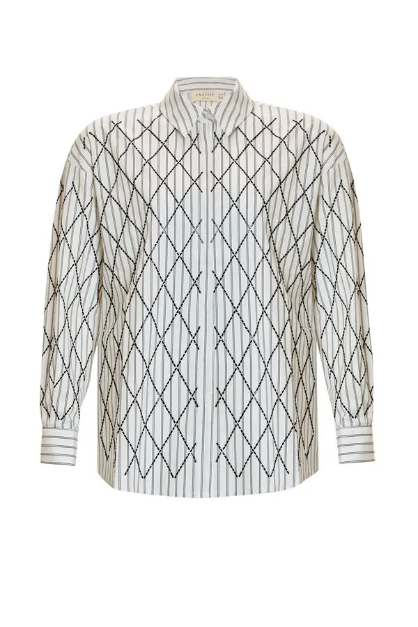 EXQUISE Geometric Embroidered Woven Shirt