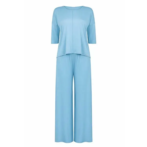 OH!ZUZA NIGHT&DAY Jackie Loungewear Pyjama Set With Wide-leg Trousers – Aqua - Blue