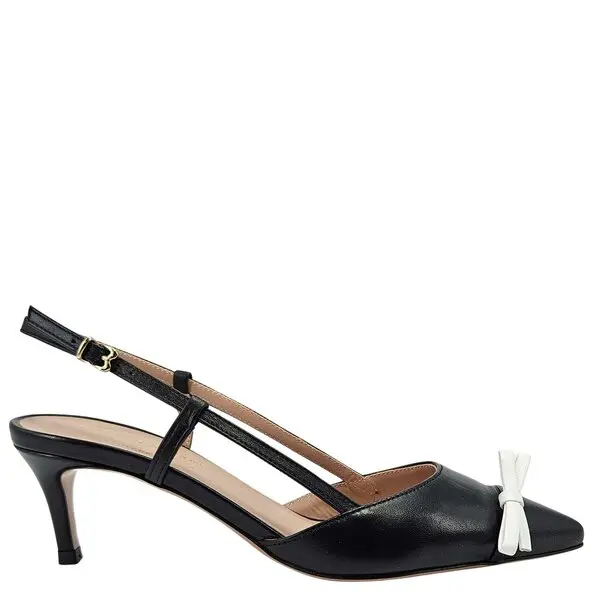MADISON MAISON Alessia Leather Kitten Heel Slingback - Black