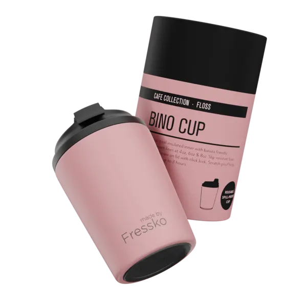 FRESSKO Bino 8oz / 227ml Reusable Coffee Cup, Stainless Steel Floss - Pink