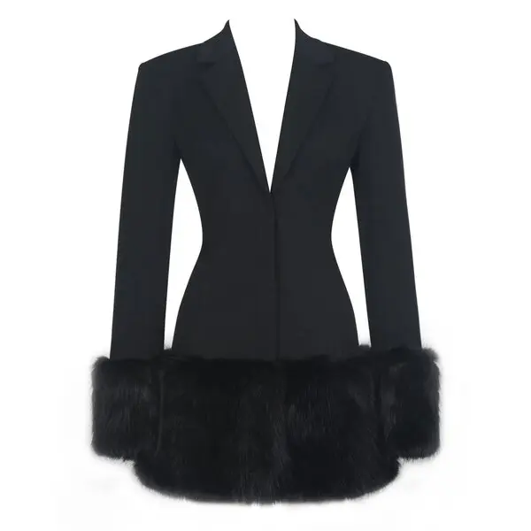 MISS CIRCLE NEW YORK Fur-trimmed Mini Blazer Dress - Black