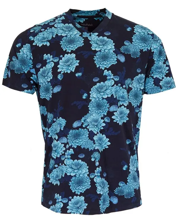 LORDS OF HARLECH Maze Serious Floral V-neck Tee Navy - Blue