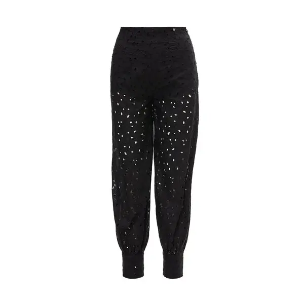 NISSA Embroidered Cotton Pants - Black