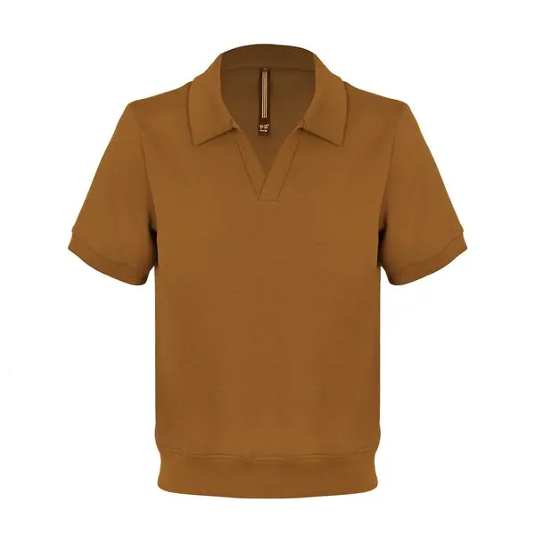 DAVID WEJ Enzo Cotton V-neck Polo Coffee