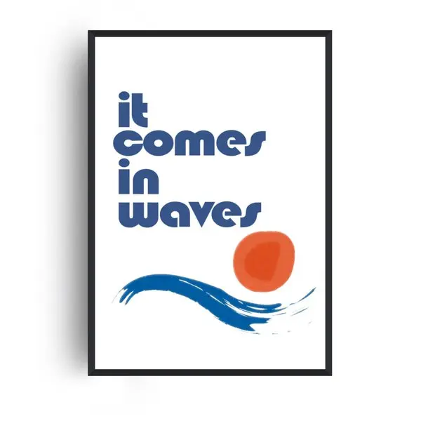 FANCLUB Blue / Red It Comes In Waves Retro Playful Art Print A3 - Blue/red