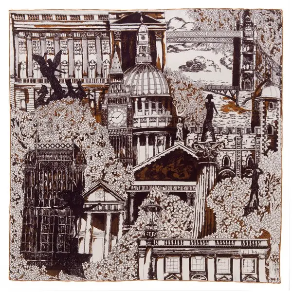 RICHARD ALLAN LONDON Brown / Grey / Silver Brown London Silk Scarf - Brown/grey/silver