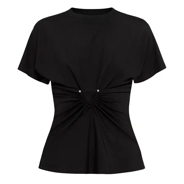 NISSA Short-sleeve Top With Classic Collar - Black