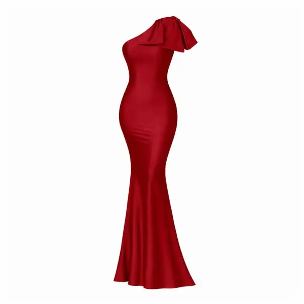 MODA GLAM Jersey One-shoulder Bow Gown - Red