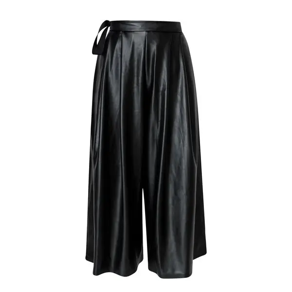LIA ARAM Wrap Eco Leather Cropped Trousers