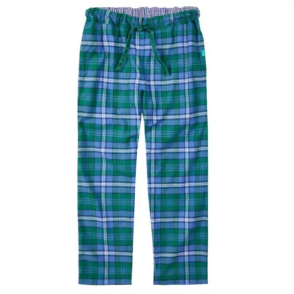 LOUNGERS Green / Blue / White Soft, Breathable Organic Brushed Cotton Loungewear Trousers In Green, Blue, And White - Green/blue/white
