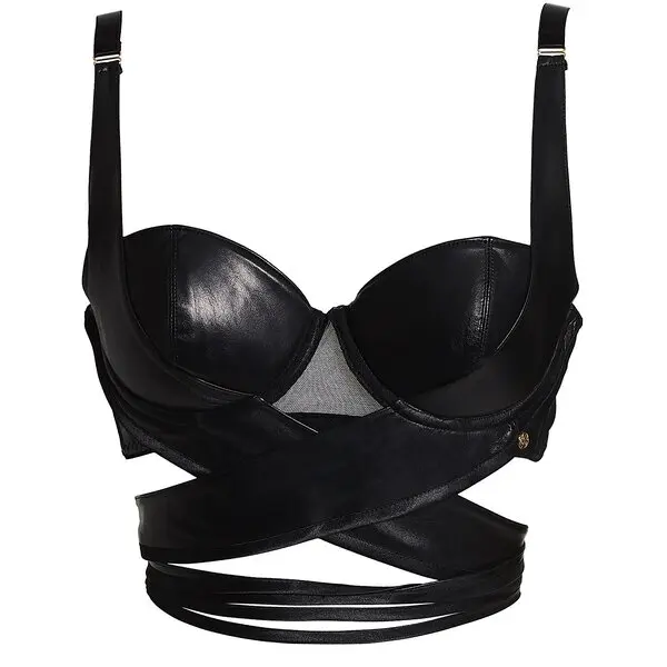 SOMETHING WICKED Lexi Leather Strappy Balcony Bra - Black