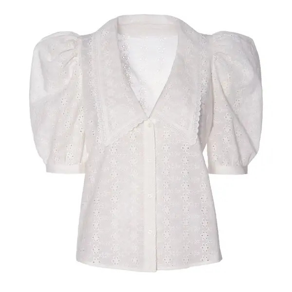 AGGI BY HALEWSKI Manola Embroidered Puff Sleeve Shirt
