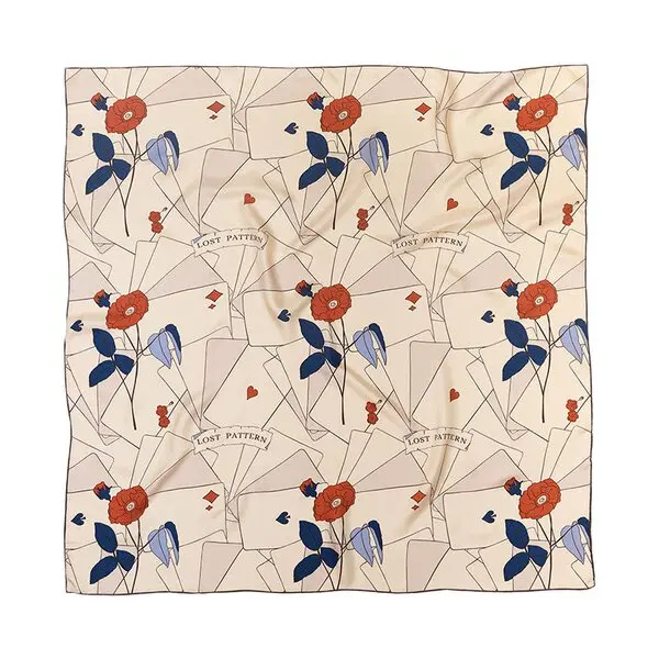 LOST PATTERN Neutrals "camellia" Large Silk Square Scarf Khaki - Yellow