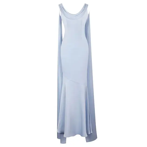 MISS CIRCLE NEW YORK Cowl Scarf-detail Mermaid Maxi Dress - Blue