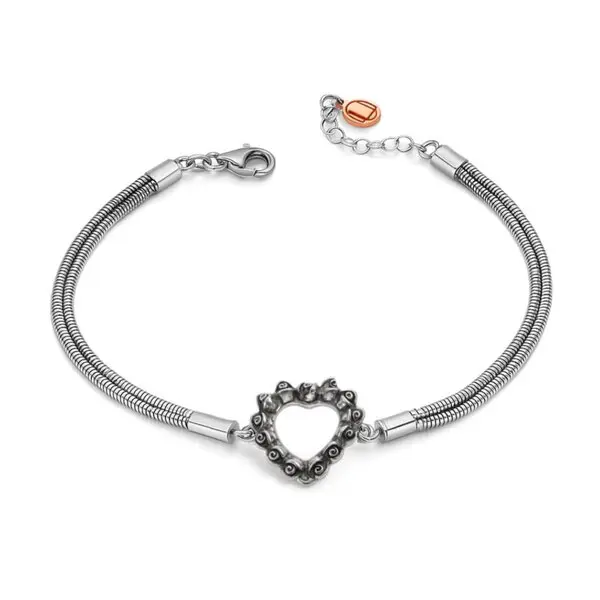 UNALOE Love You Heart Bracelet With Double Snake Chain - Silver