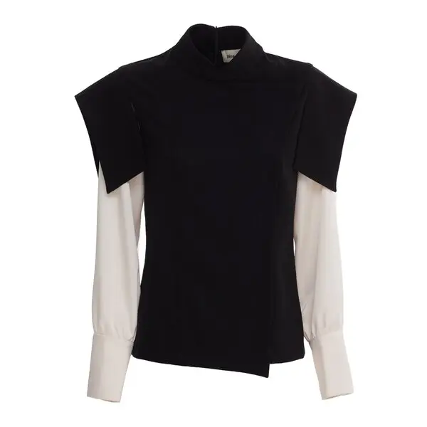 JULIA ALLERT Tailored Blazer-style Blouse With Satin Sleeves