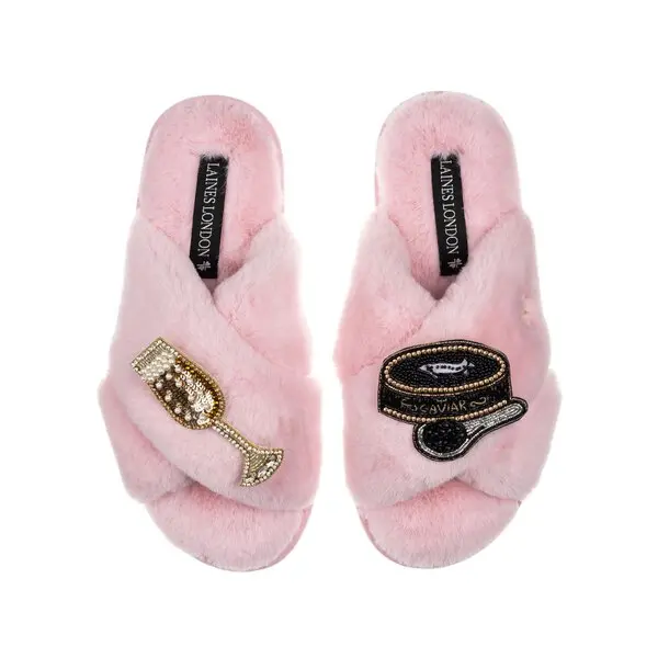 LAINES LONDON Classic Slippers With Brooches - Pink
