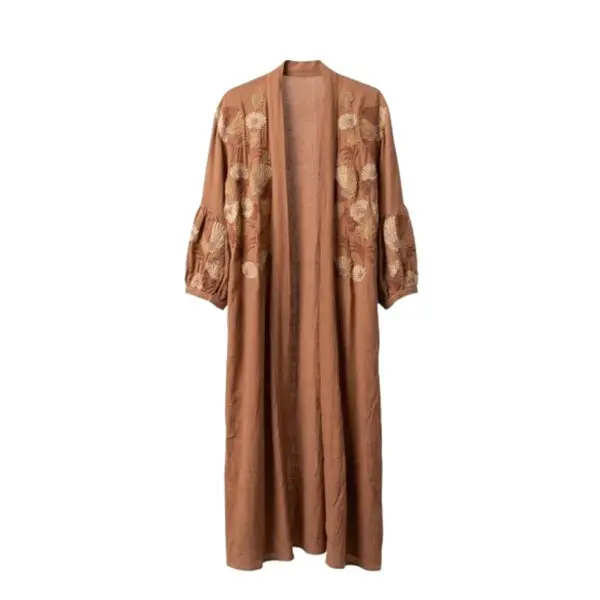 Saachi Floral Embellished Long Kimono - Brown