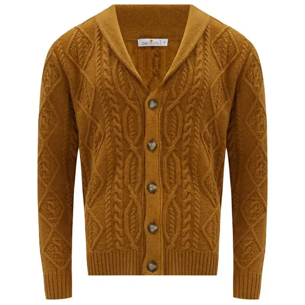 PERALUNA Shawl Collar Cable Knit Cardigan - Brown
