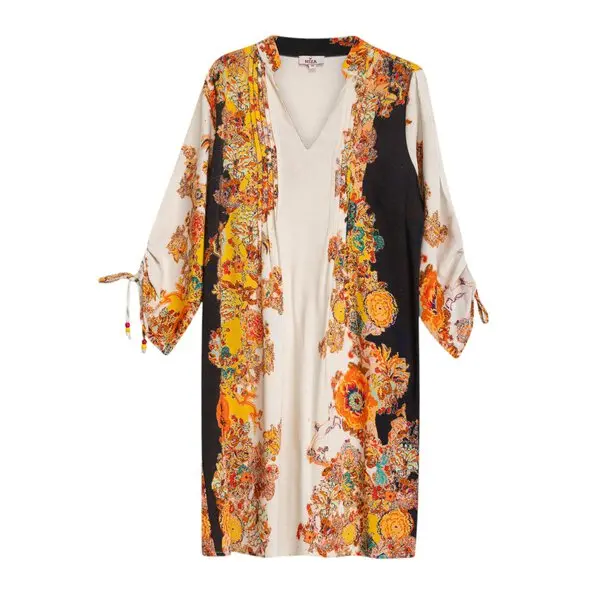 NIZA Rania Printed Long Sleeve V-neck Mini Dress