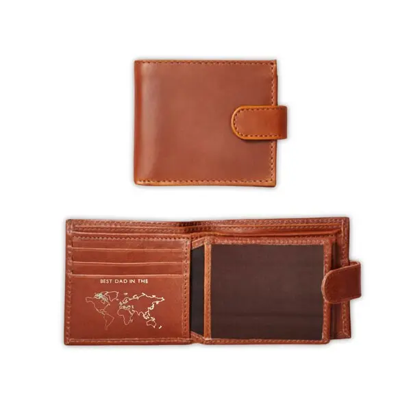 VIDA VIDA Tan Leather Tri Fold Wallet Best Dad In The World - Brown