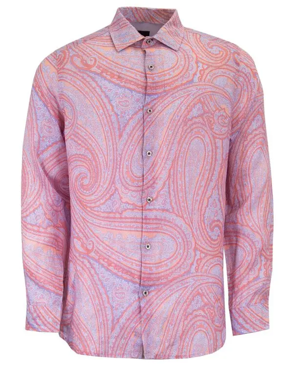 LORDS OF HARLECH Laurent Wild Paisley Oxford Linen Shirt - Pink