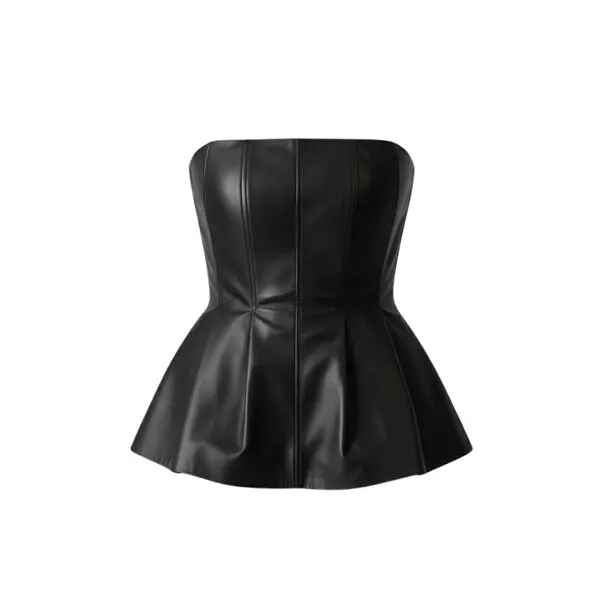 IZABELA MANDOIU Genuine Leather Peplum Corset - Black