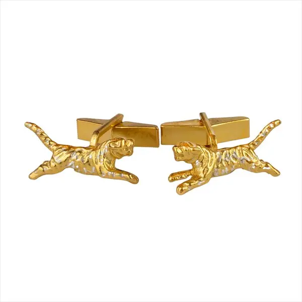 SIMON KEMP JEWELLERS Tiger Cufflinks Eighteen Carat On Solid Sterling Silver - Gold