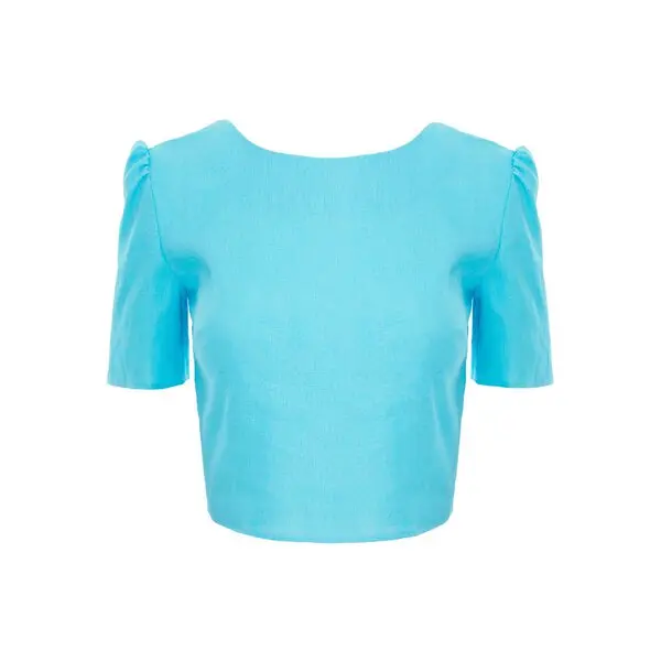 AVENUE N°29 Linen Cropped Blouse With V-cut Back
