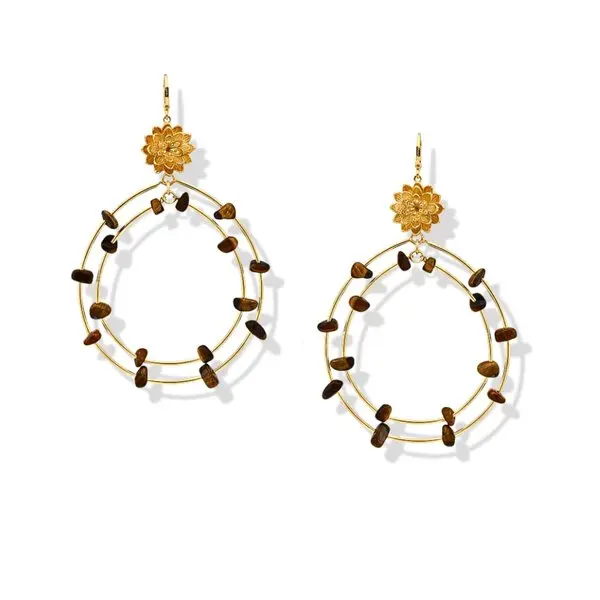 JAREDJAMIN Lotus Dream Tiger's Eye Chandelier Earrings - Gold/brown