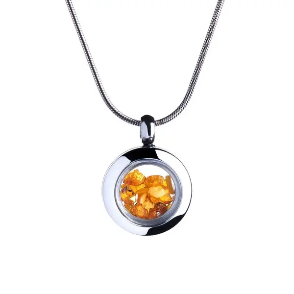 MY LITTLE NATURE Silver And Yellow Charm Necklace With Amber - Silver/yellow