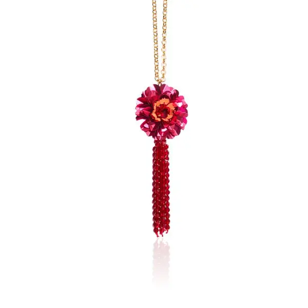PINAR OZEVLAT Geranium Lariat Necklace - Pink