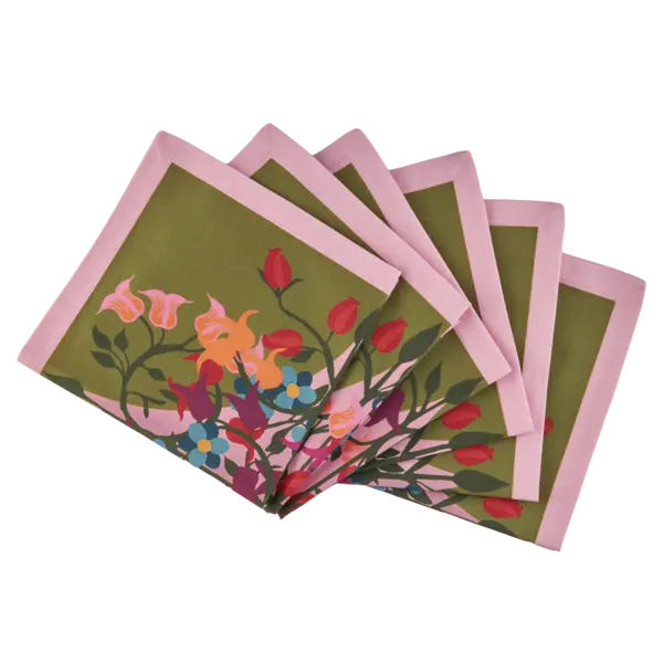 SOPHIE WILLIAMSON DESIGN Pink / Green Set Of Six Napkins In Bold Flower Print On Green - Pink/green