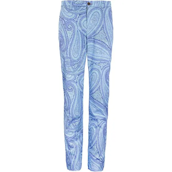 LORDS OF HARLECH Caspian Wild Paisley Oxford Stretch Cotton Chino Pant - Blue