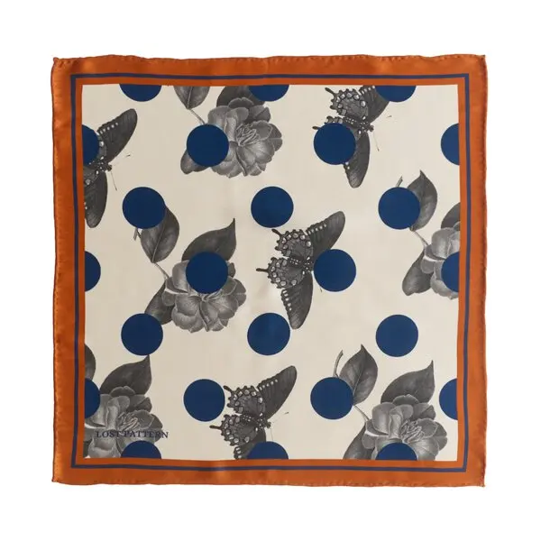 LOST PATTERN Orange / Black Noir Floral Silk Pocket Square - Orange/black