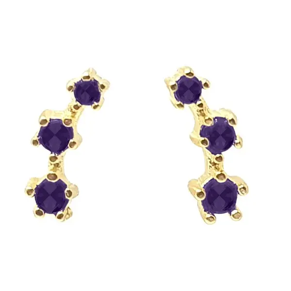 HARFI Amethyst Climber Stud Earrings - Gold/yellow