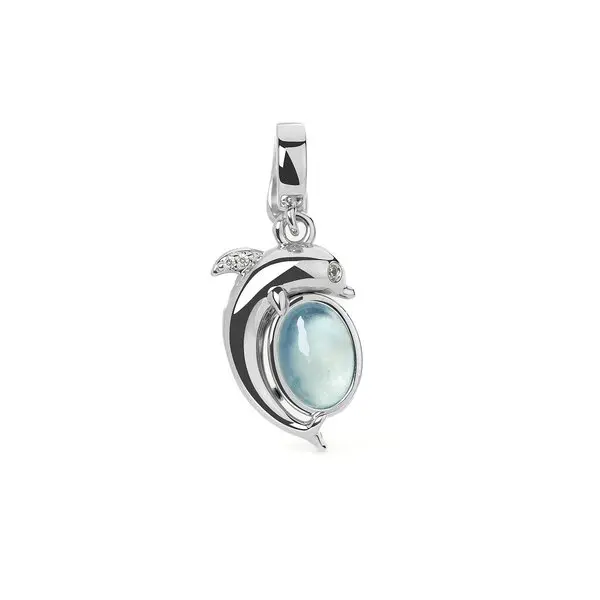 FREQNC ATELIER Mini Dolphin Charm Silver With Aquamarine - Blue