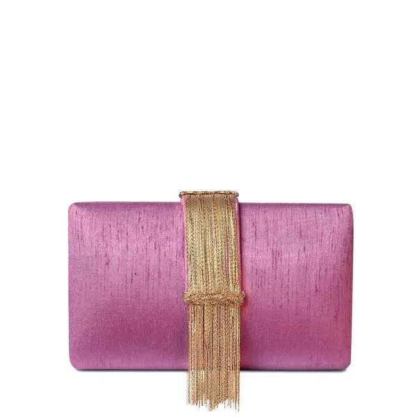 SIMITRI Old Rose Fringe Clutch - Pink