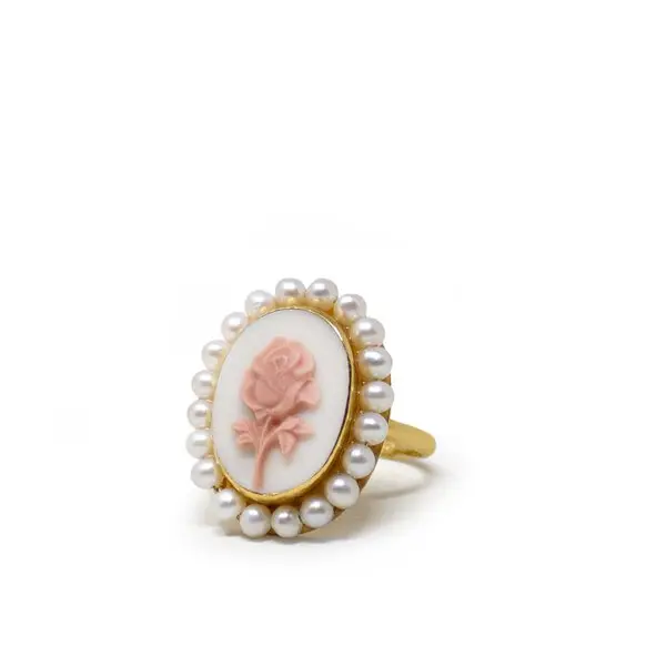 VINTOUCH ITALY Gold-plated Cameo And Pearl Ring - Orange/gold/white