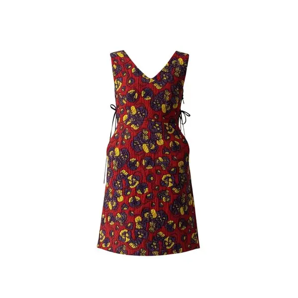 IZABELA MANDOIU Brocade Mini Pinafore Dress With Floral Embroidery - Red