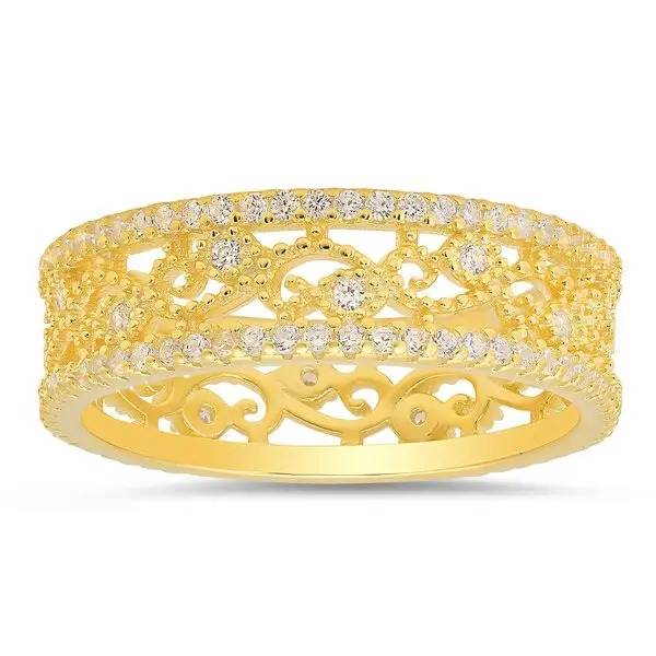 KYLIE HARPER 14k Over Silver Floral Cz Eternity Band Ring - Gold