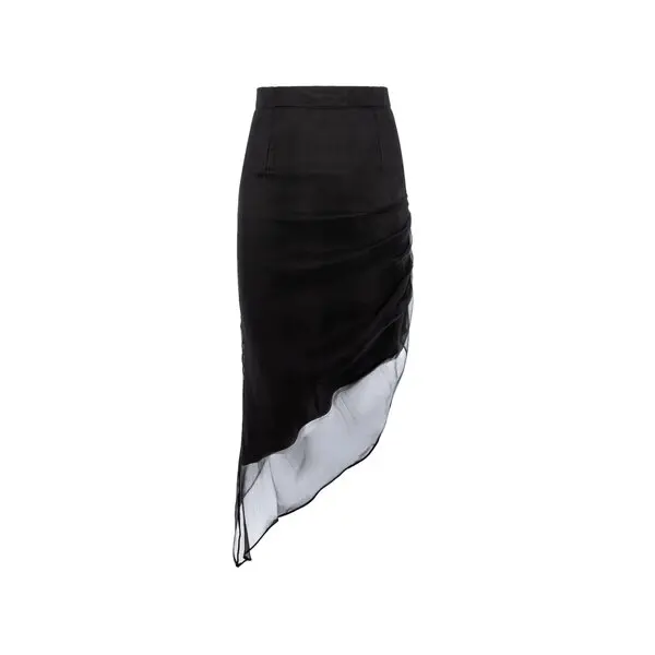 AVENUE N°29 Asymmetric Gathered Midi Skirt - Black