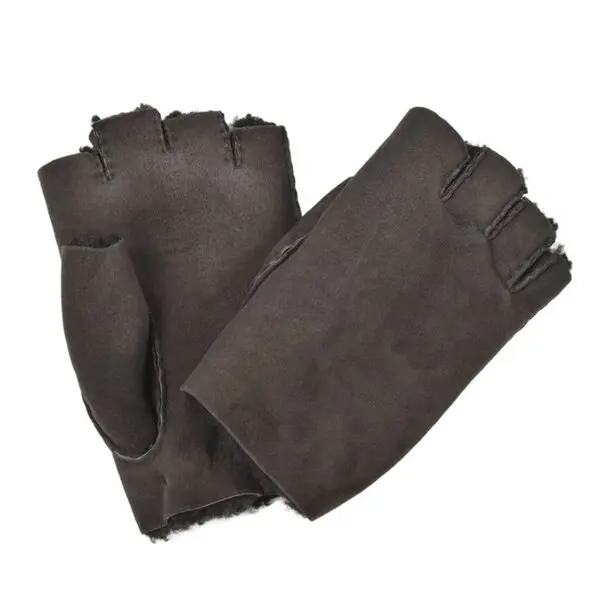 OWEN BARRY Sheepskin Fingerless Gloves - Brown