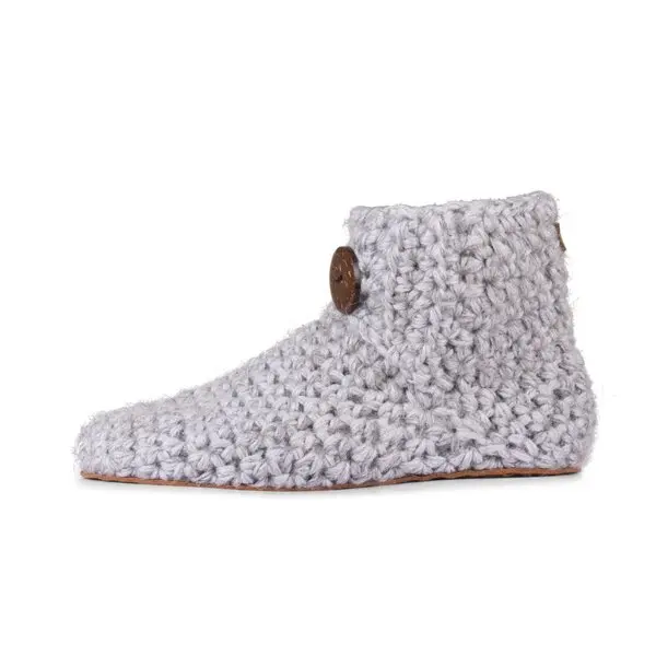 KINGDOM OF WOW Hand-crocheted Wool Boot Slippers - Grey