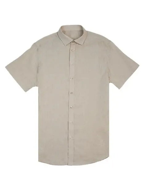 EIGHT X Neutrals 100% Linen Button Short Sleeve Button Down Shirt - Beige