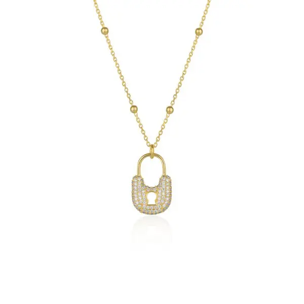 SPERO LONDON Lock Pendant Necklace With Beaded Chain - Gold