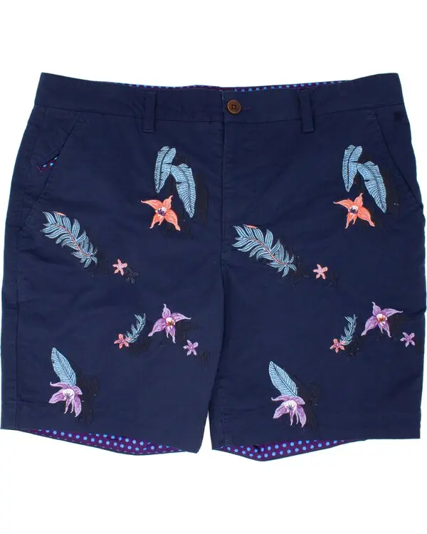 LORDS OF HARLECH Edward Flower Embroidered Shorts - Blue