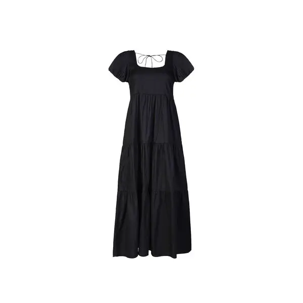 REISTOR Puff Sleeve Tiered Maxi Dress - Black